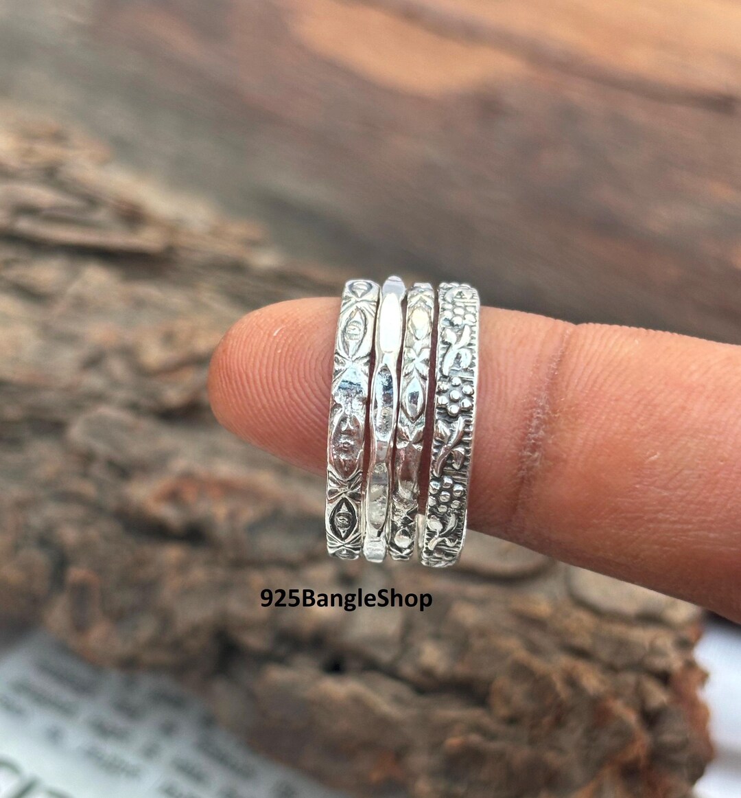 Sterling Silver Stacking Ring Set: Textured Boho Chic Rings - Etsy