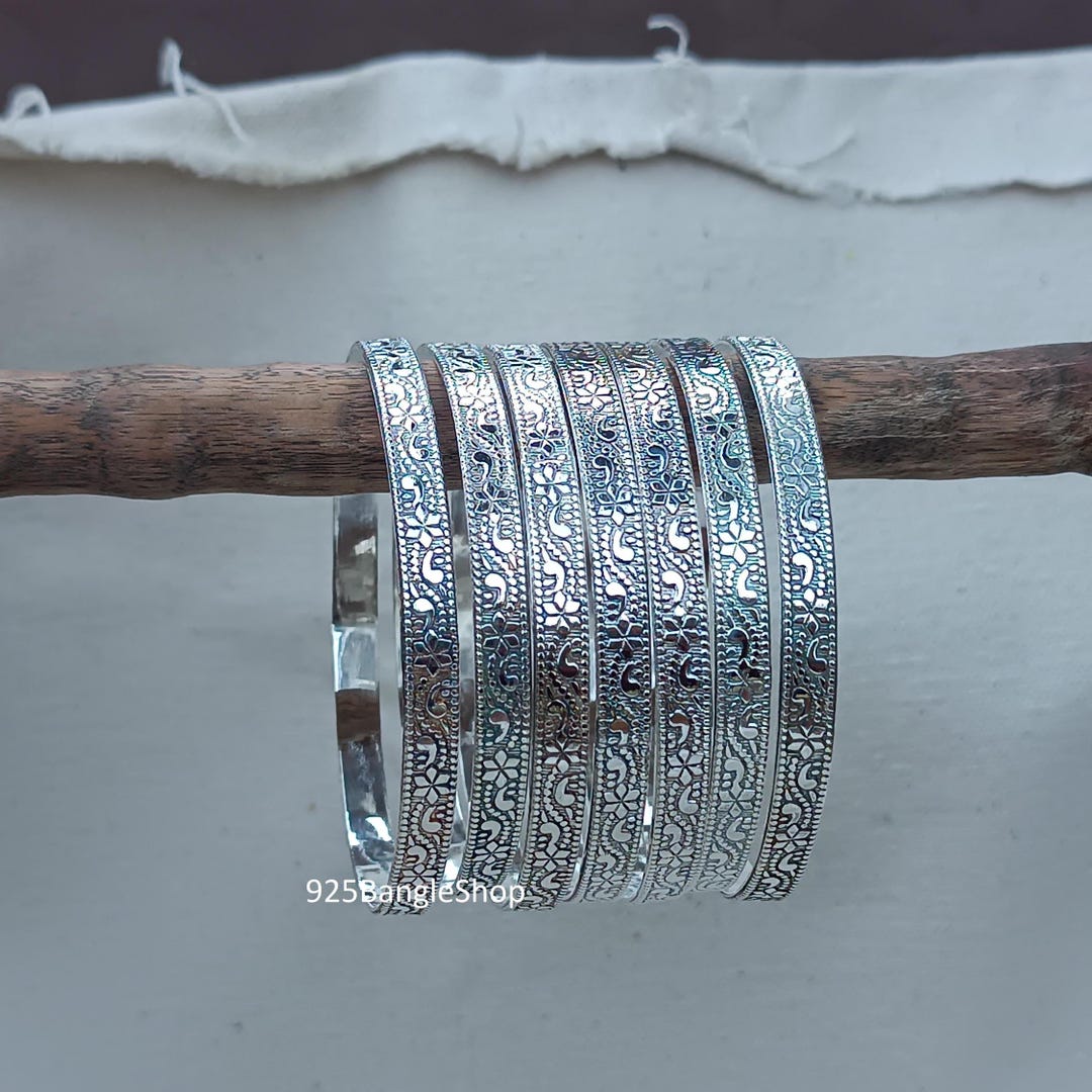 Set of 7 Bangles , Sterling Silver Bangles , 7 Days Bangles , Women ...