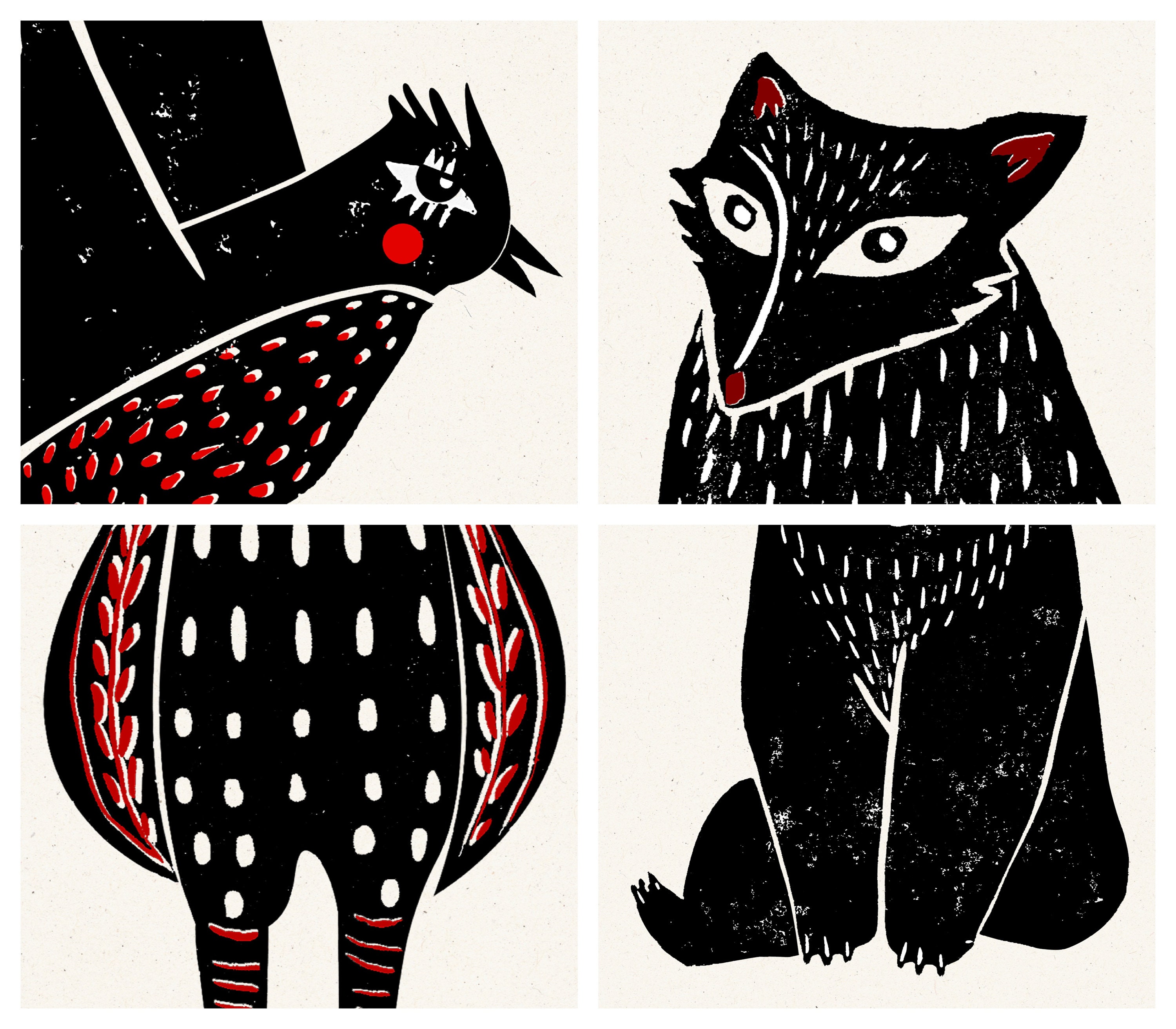 Linocut Postcards Printable Animal Cards Downloadable - Etsy