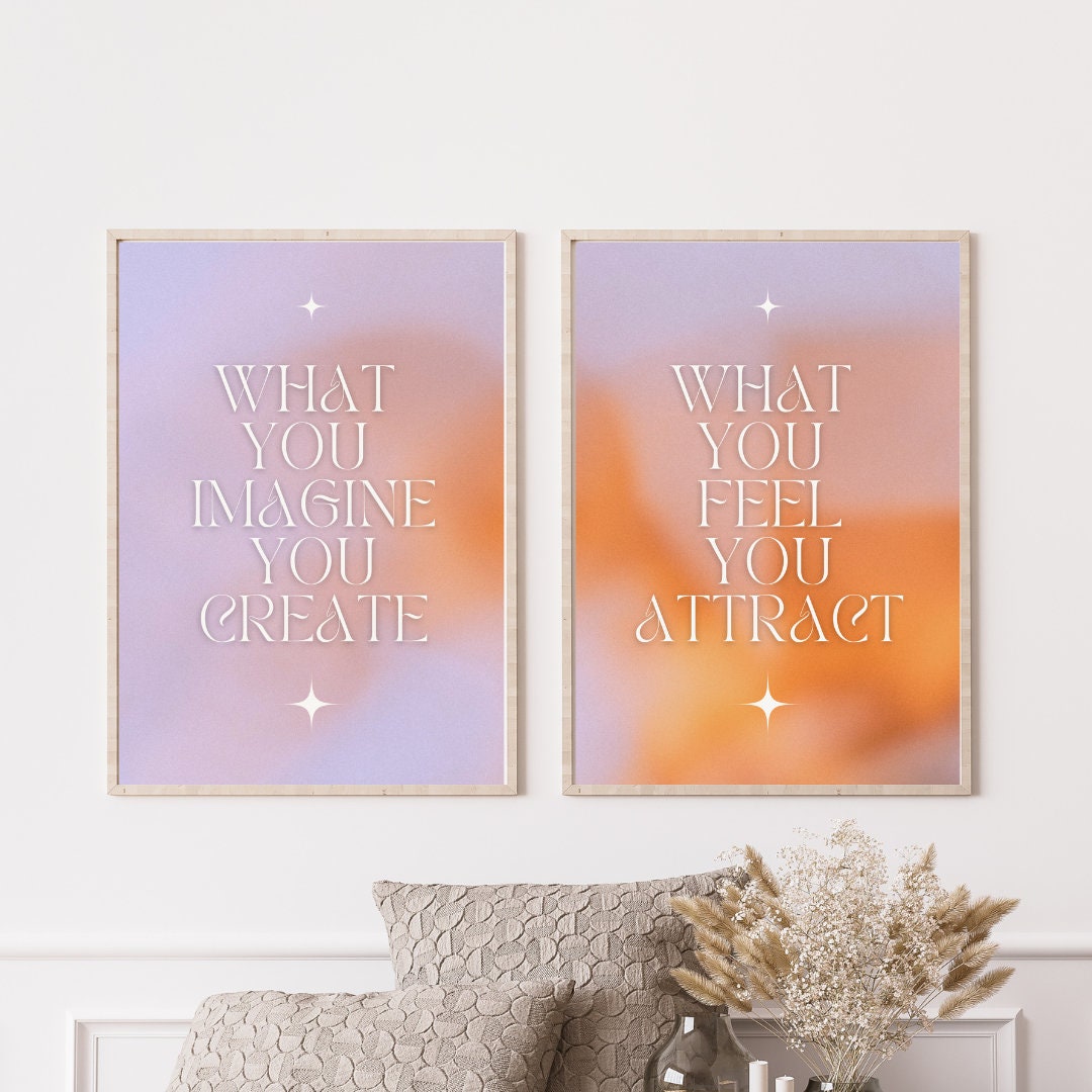 Motivational Manifestation Retro Poster Set Positive Affirmation Retro ...