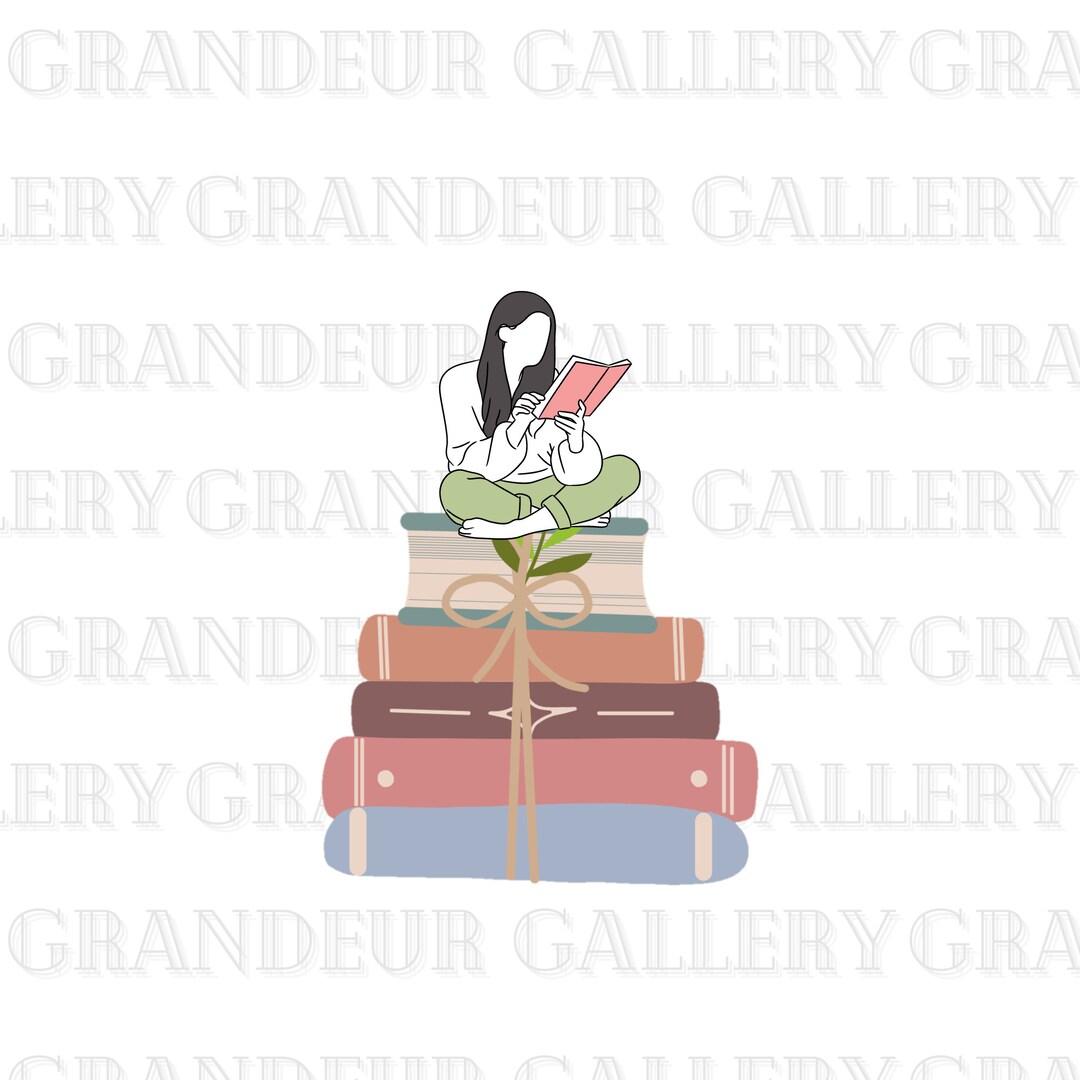 Girl Reading SVG | Girl Reading on Stack of Books SVG | Reading SVG ...