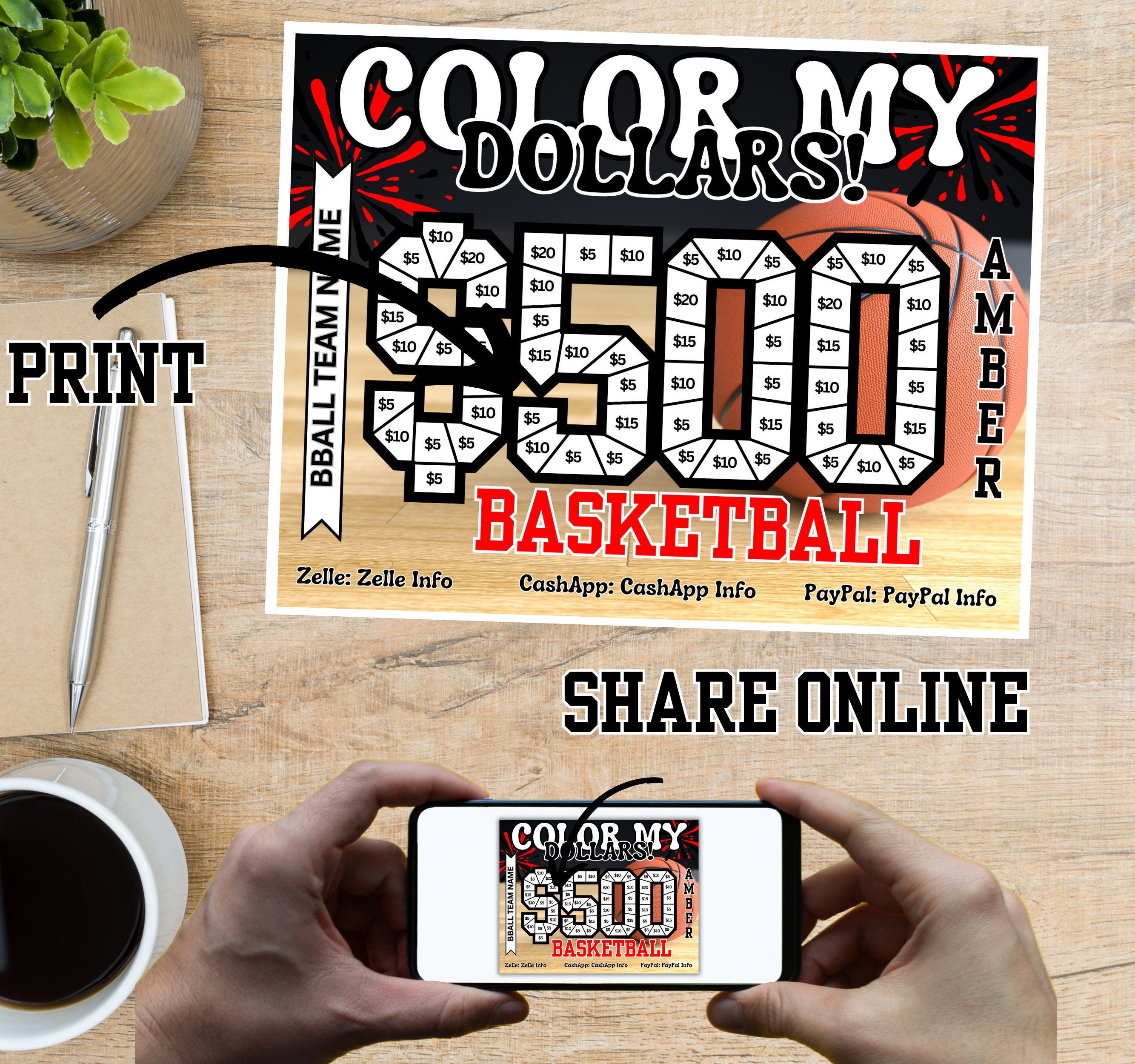 FULLY EDITABLE Basketball Fundraiser, Unique, Fill My Basketball ...