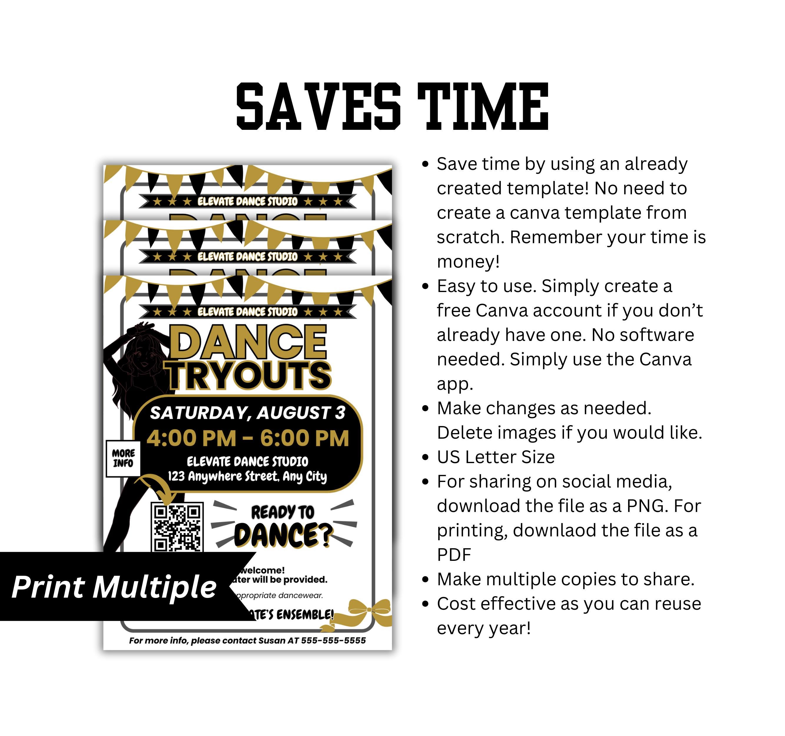 DANCE TRYOUTS, Ballet Auditions, Fully Editable Template, Flyer, Dance ...