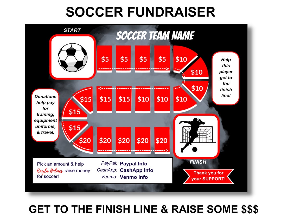 SOCCER FUNDRAISER Unique Fill in Fundraising Game Board Editable AAU ...