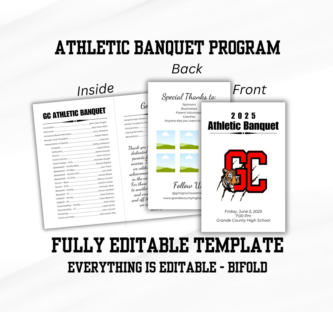 Athletic Banquet Program Template, Sports Event, Great for Schools and ...