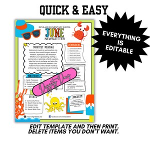 JUNE MONTHLY NEWSLETTER, All Elements Are Editable, Great for Schools ...