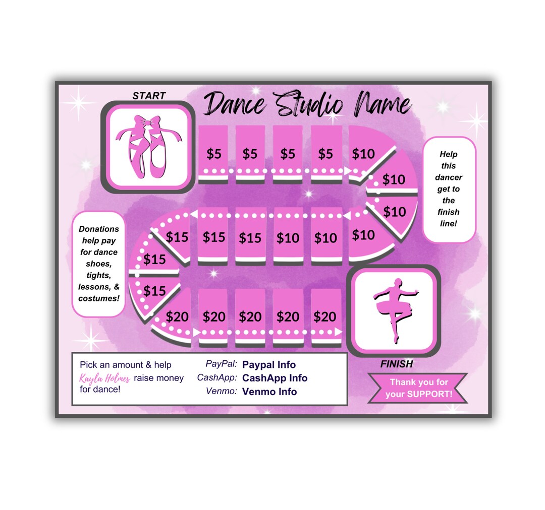 UNIQUE BALLET Fill in Game Board Fundraiser Editable Dance Fundraising ...