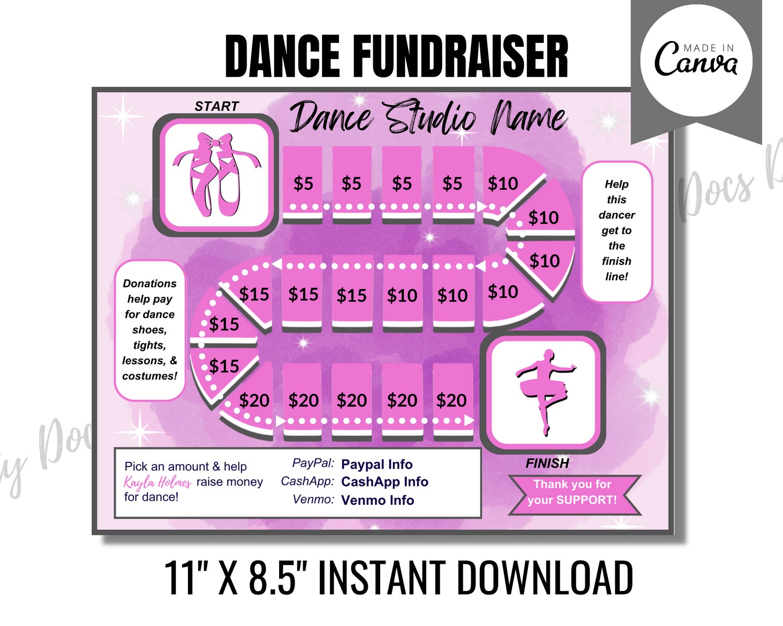 UNIQUE BALLET Fill in Game Board Fundraiser Editable Dance Fundraising ...