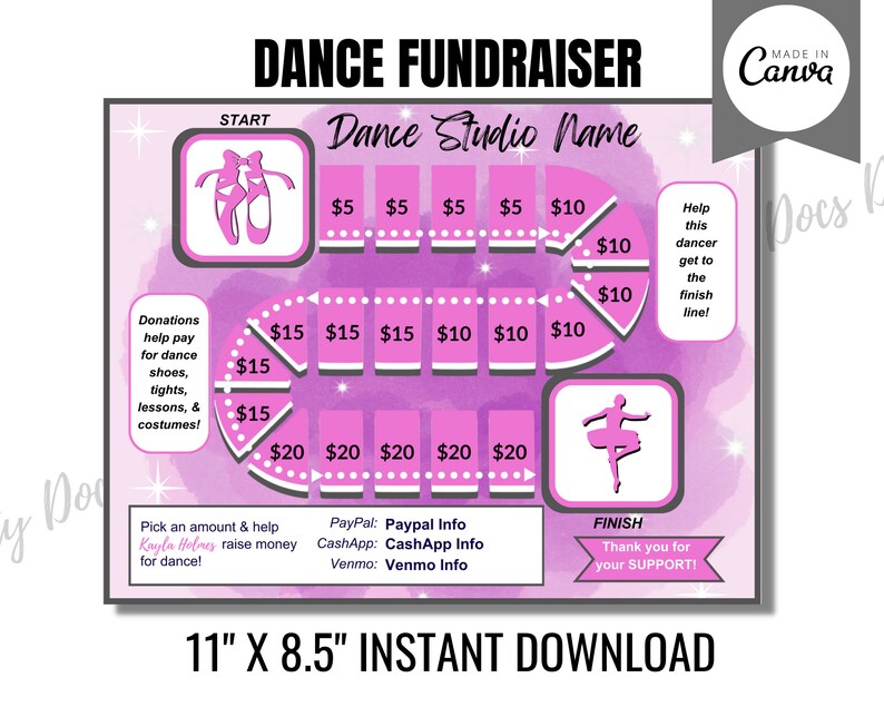UNIQUE BALLET Fill in Game Board Fundraiser Editable Dance Fundraising ...