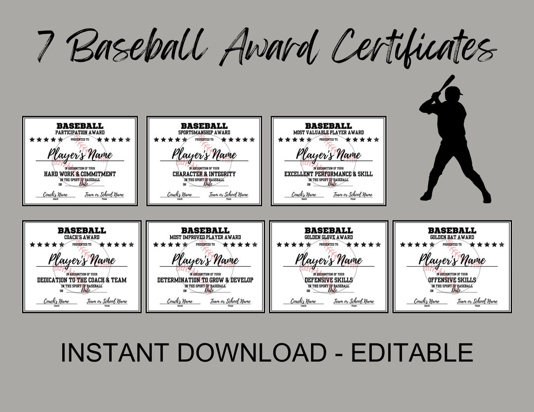 Baseball EDITABLE Certificates Baseball Awards End of Year Awards ...