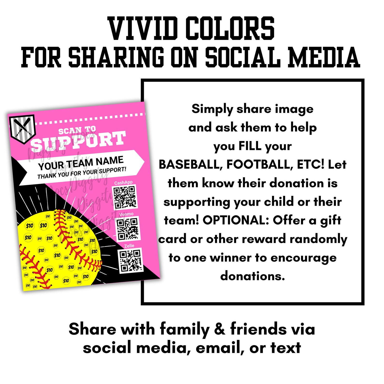 SOFTBALL Fundraiser With QR Code, Color Changing, Custom Template ...