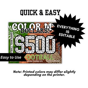 FULLY EDITABLE Color My Dollars, Fill My Football, Youth Football, Pee ...