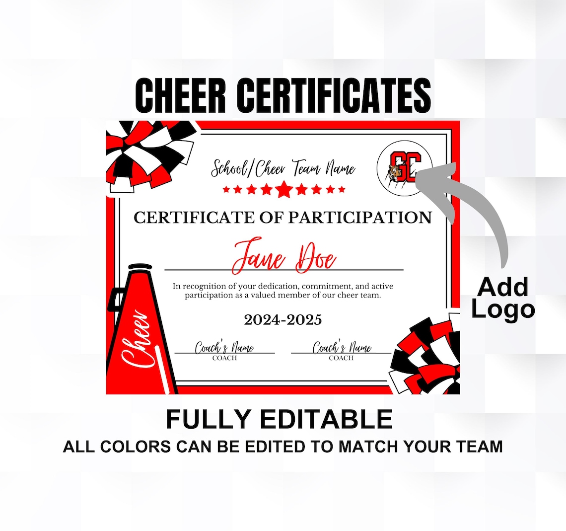 CHEER AWARD Editable Certificates | Celebrate Your Cheerleaders ...