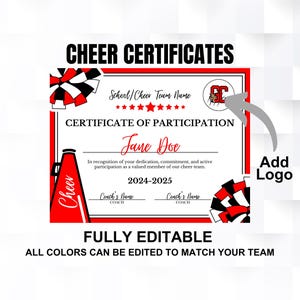 CHEER AWARD Editable Certificates | Celebrate Your Cheerleaders ...