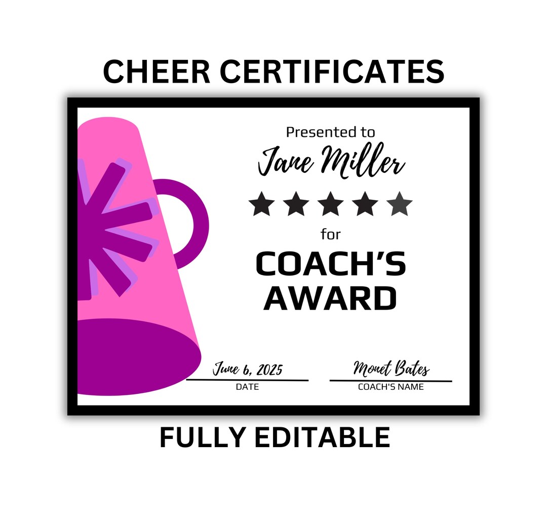 EDITABLE Cheer Award Certificates | Cheer Comp Awards | End of Year ...