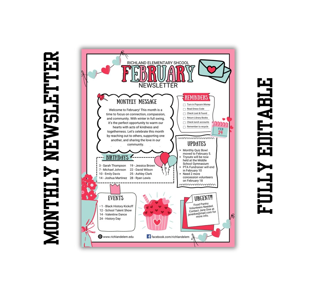 FEBRUARY MONTHLY NEWSLETTER, All Elements Are Editable, Great for ...