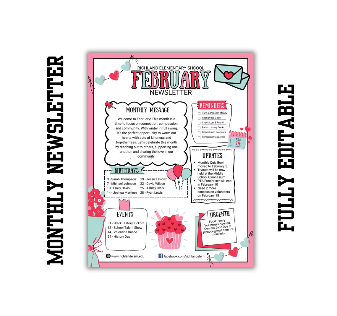 FEBRUARY MONTHLY NEWSLETTER, All Elements Are Editable, Great for ...