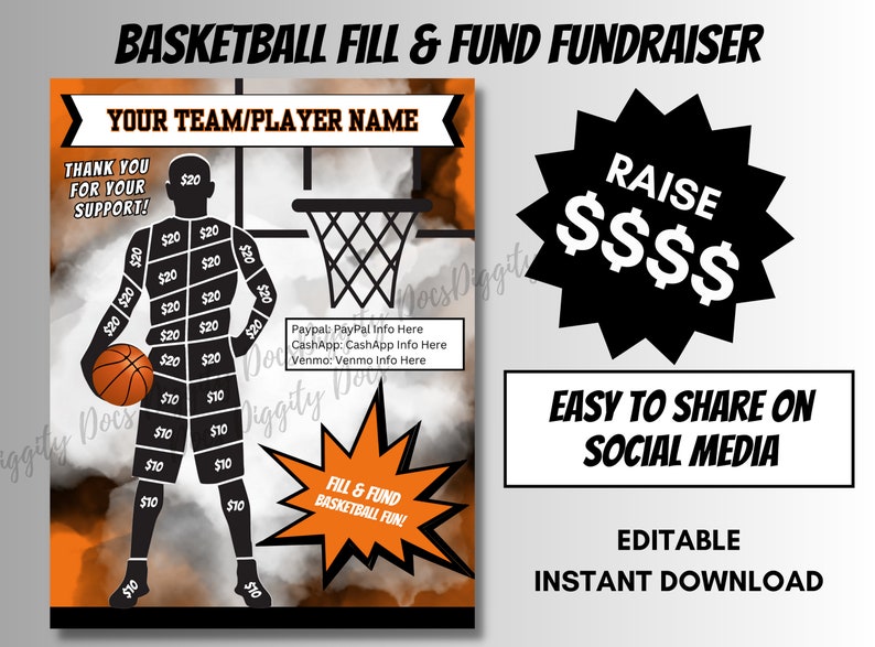 BASKETBALL FUNDRAISER Template Fill My Basketball Player Basketball ...