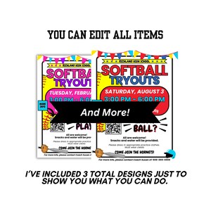 Softball TRYOUTS Flyer Event, All Elements Fully Editable, Printable ...