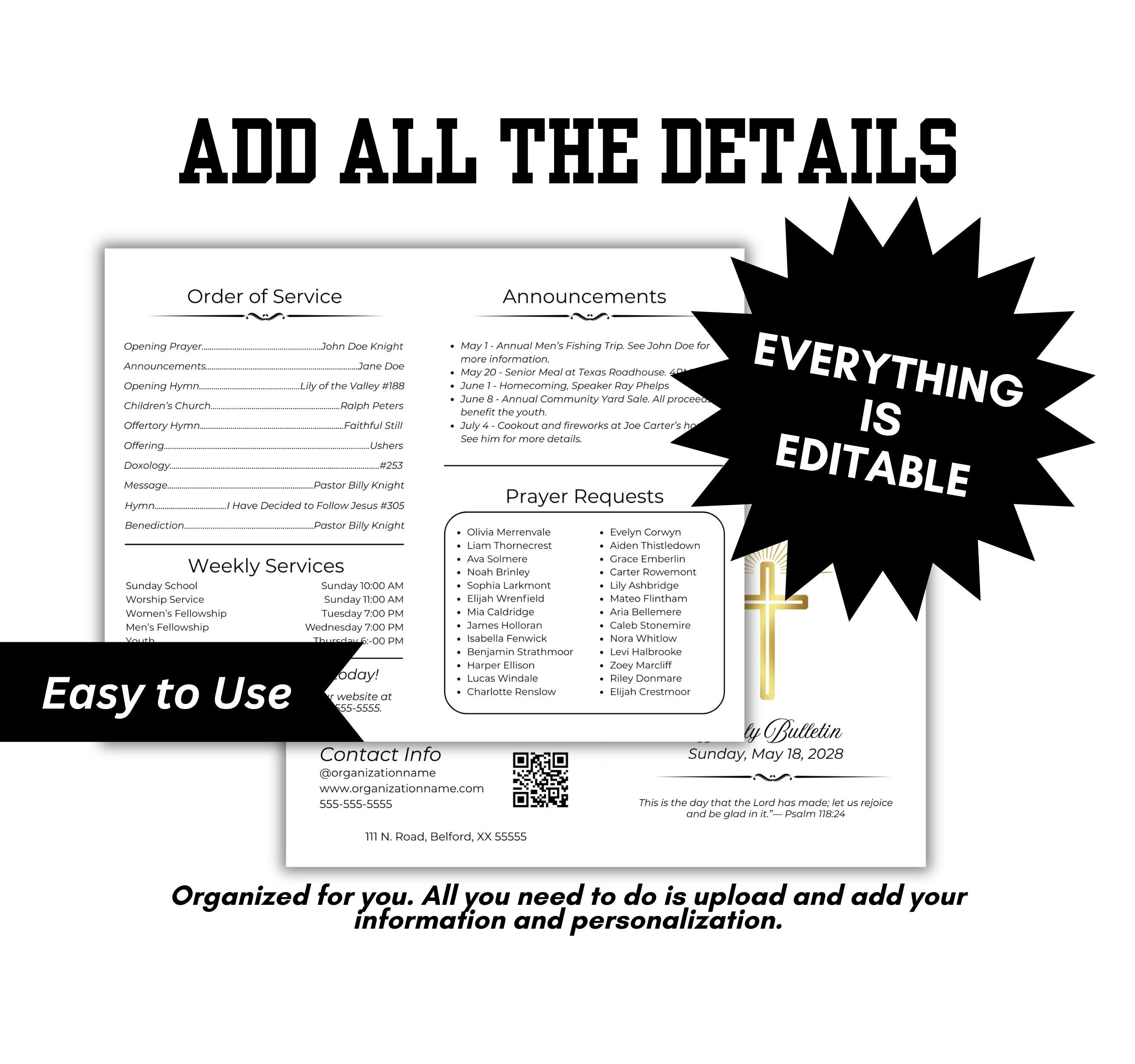 Editable Church Bulletin Template | Custom Canva Bifold Program for ...
