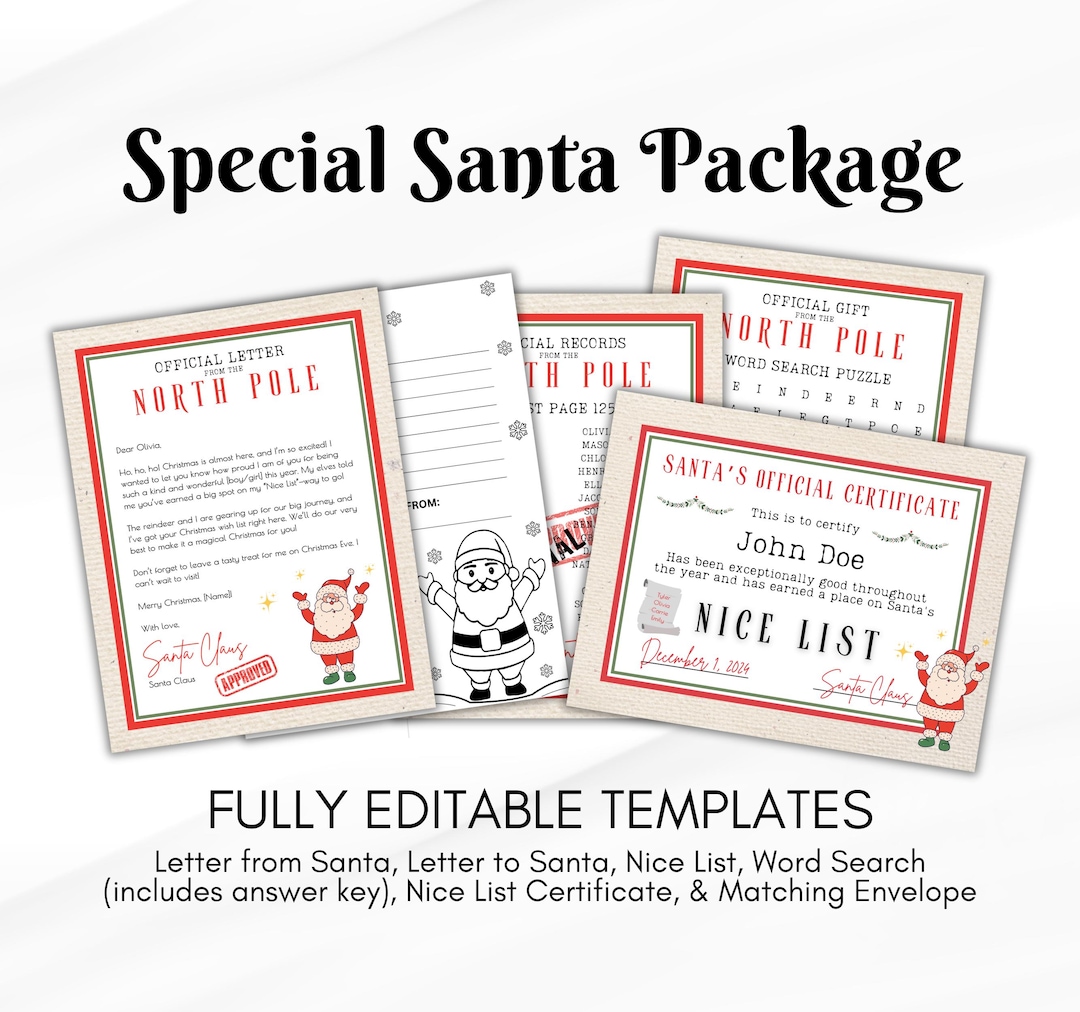 Fully Editable Santa Letter and Nice List Activity Kit, Christmas Kids ...
