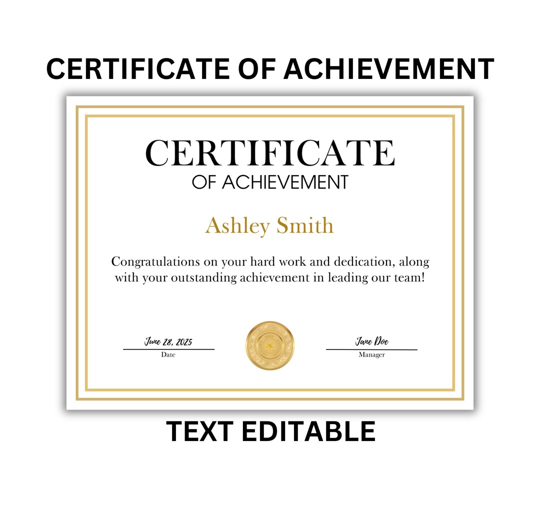 Certificate of Achievement | Editable | Professional Business Template ...