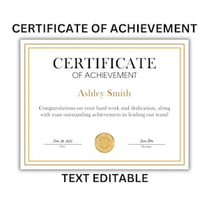 Certificate of Achievement | Editable | Professional Business Template ...
