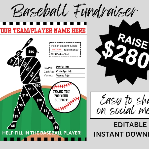 Baseball Fundraiser Editable Flyer - Etsy