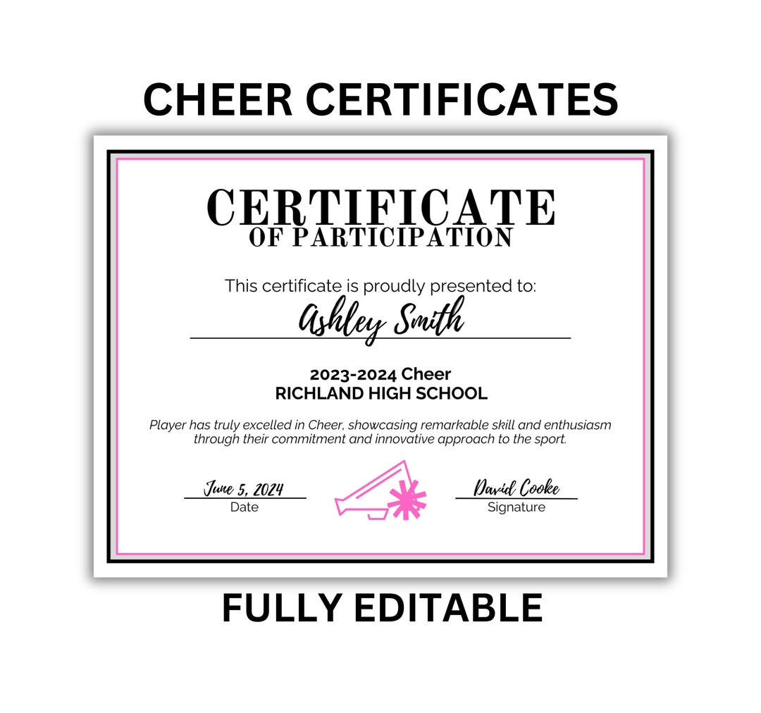 CHEER Certificate Awards | Fully Editable | Celebrate Your Cheerleaders ...