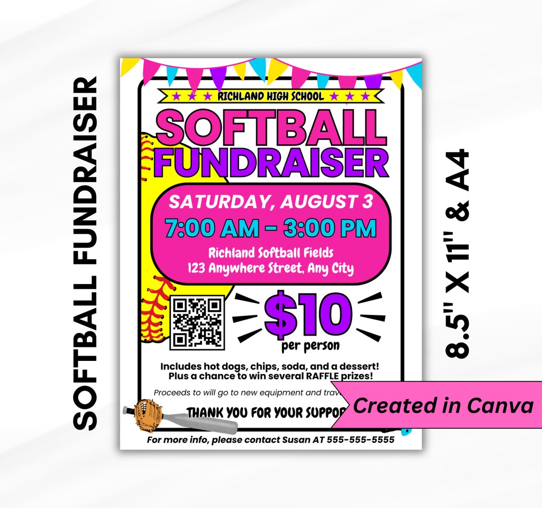 Softball Fundraiser Flyer Event | All Elements Fully Editable ...