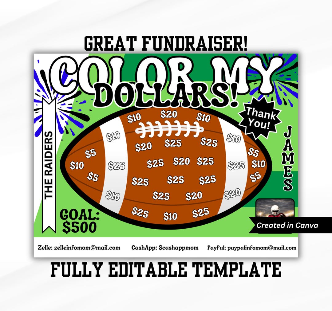 FULLY EDITABLE Color My Dollars, Fill My Football, Youth Football, Pee ...