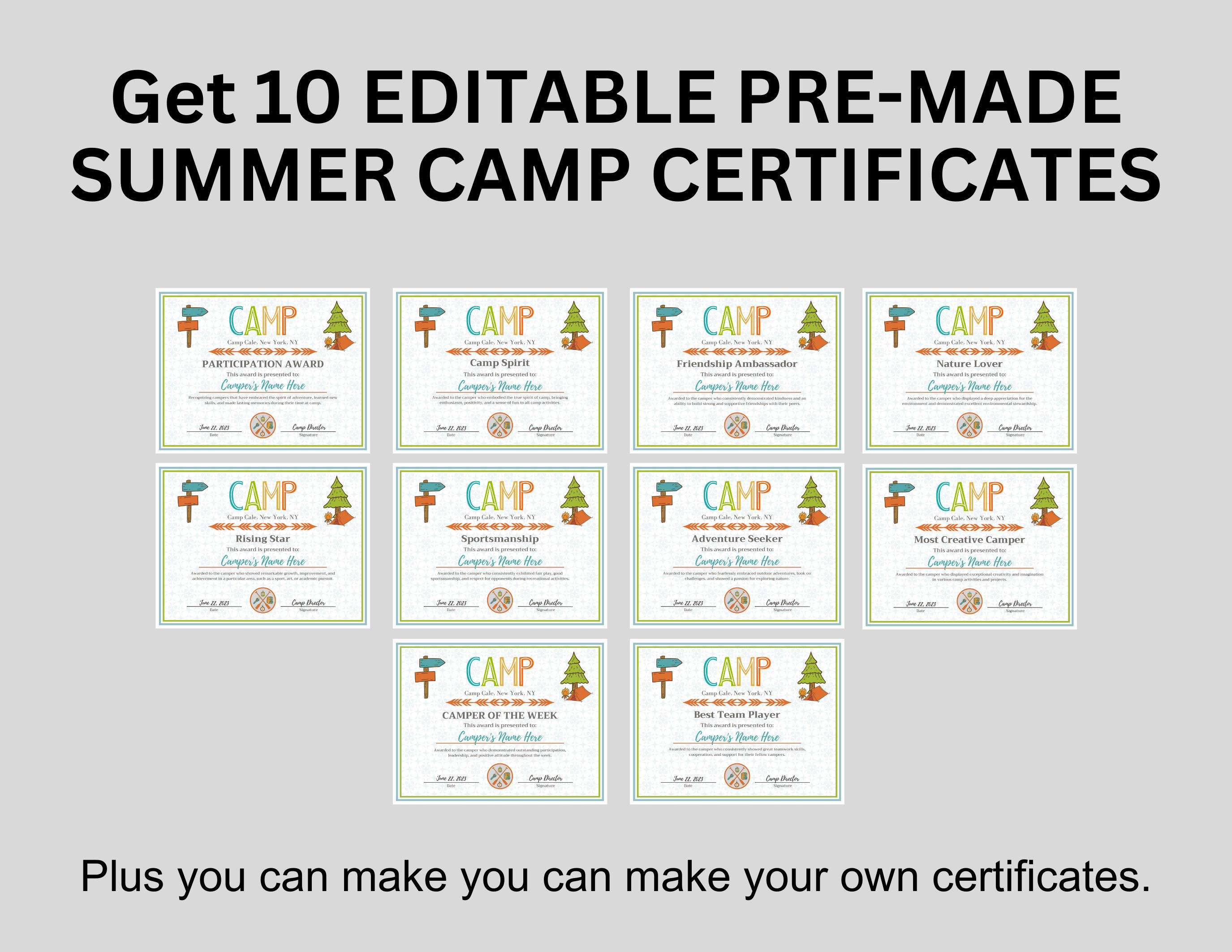 SUMMER CAMP Certificates Personalize and Celebrate Camp Memories ...