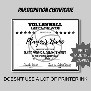 VOLLEYBALL CERTIFICATES | Text Editable | Awards | End of Year Awards ...