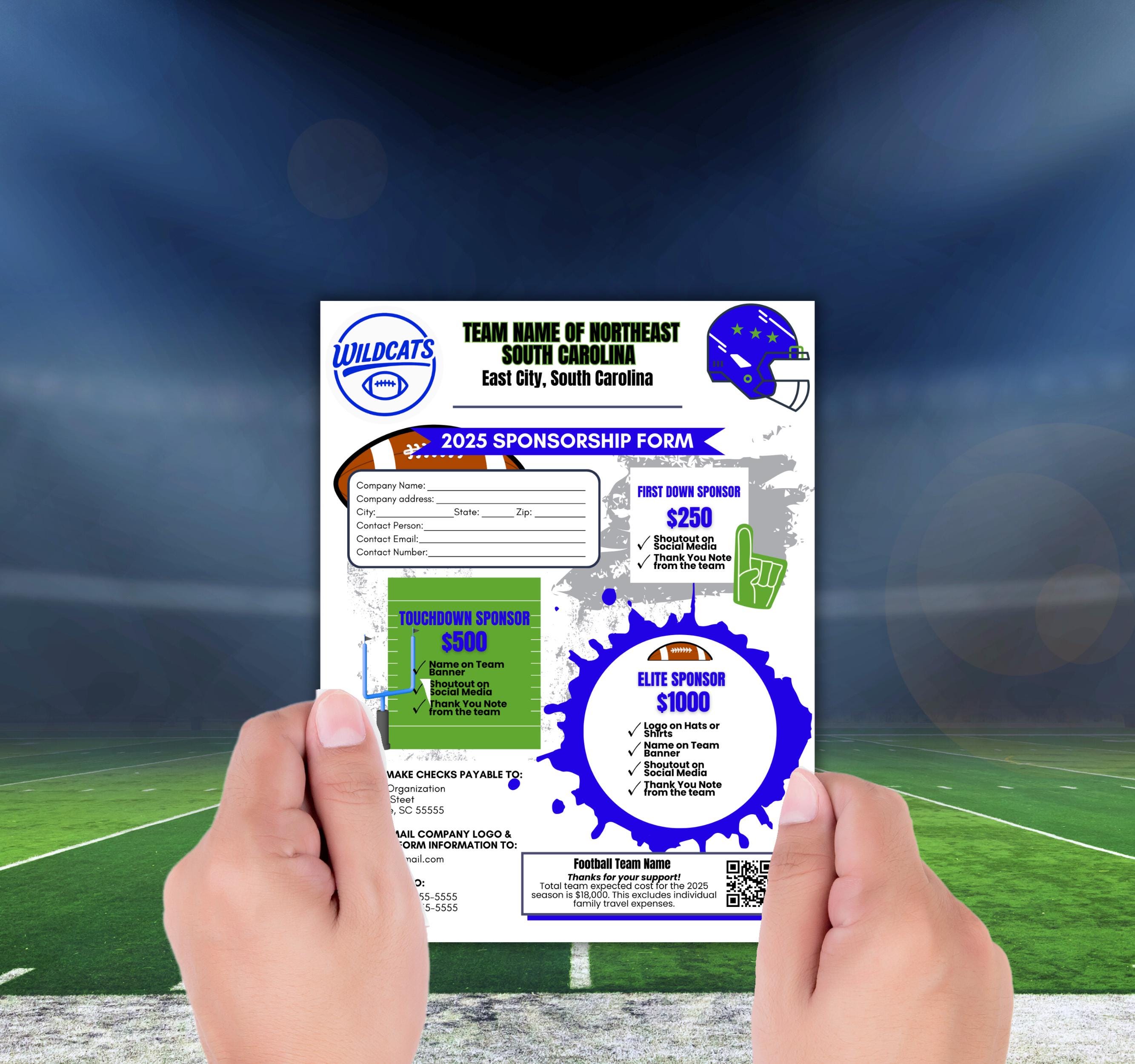 Football Sponsorship Flyer Template | Editable Canva Fundraiser Form ...