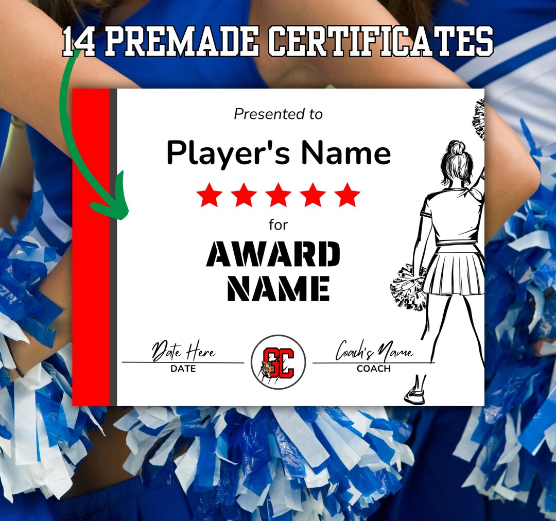 CHEER AWARD Editable Certificates Celebrate Your Cheerleaders ...