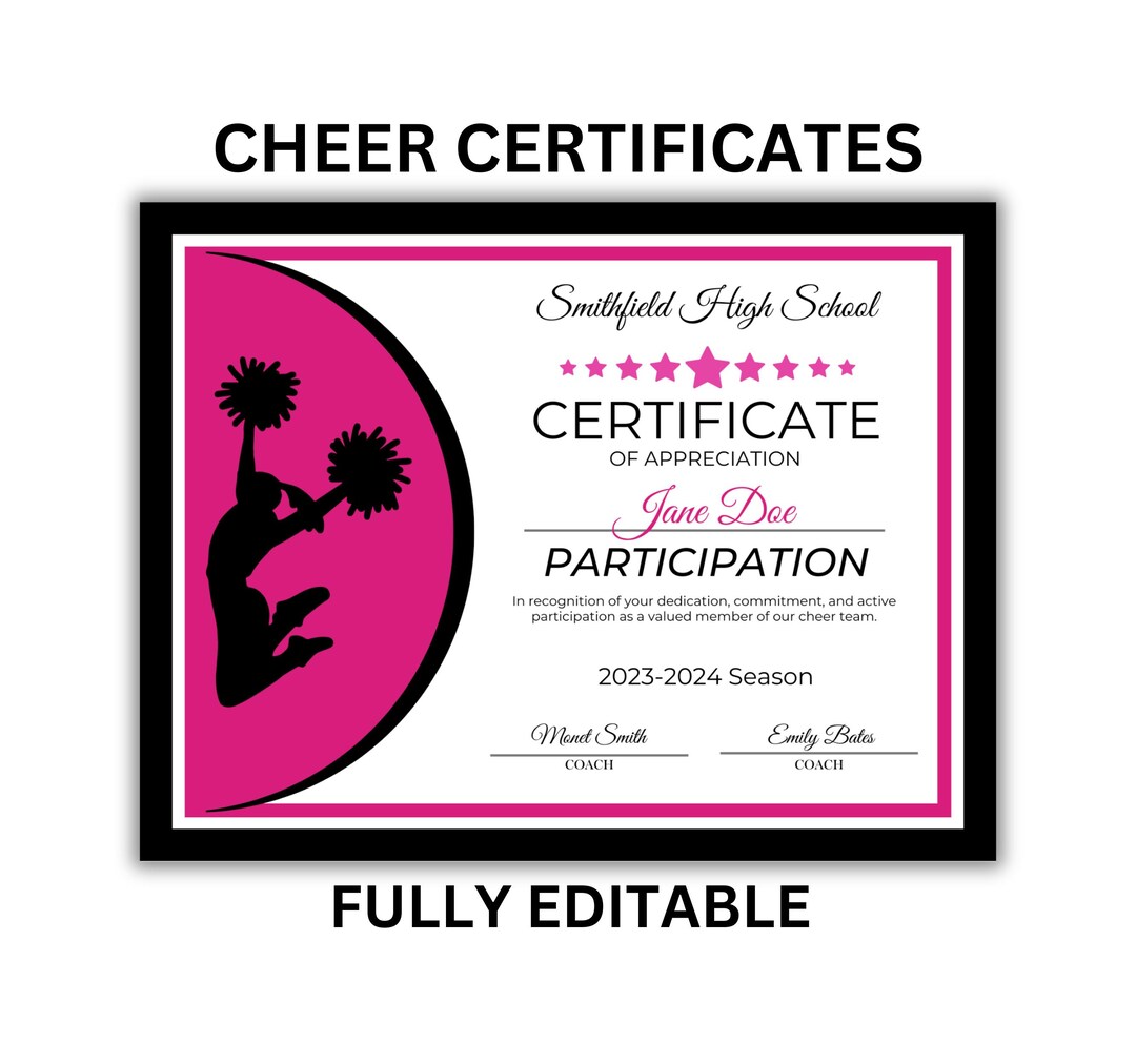 CHEER AWARD Editable Certificates | Celebrate Your Cheerleaders ...