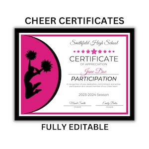 CHEER AWARD Editable Certificates | Celebrate Your Cheerleaders ...