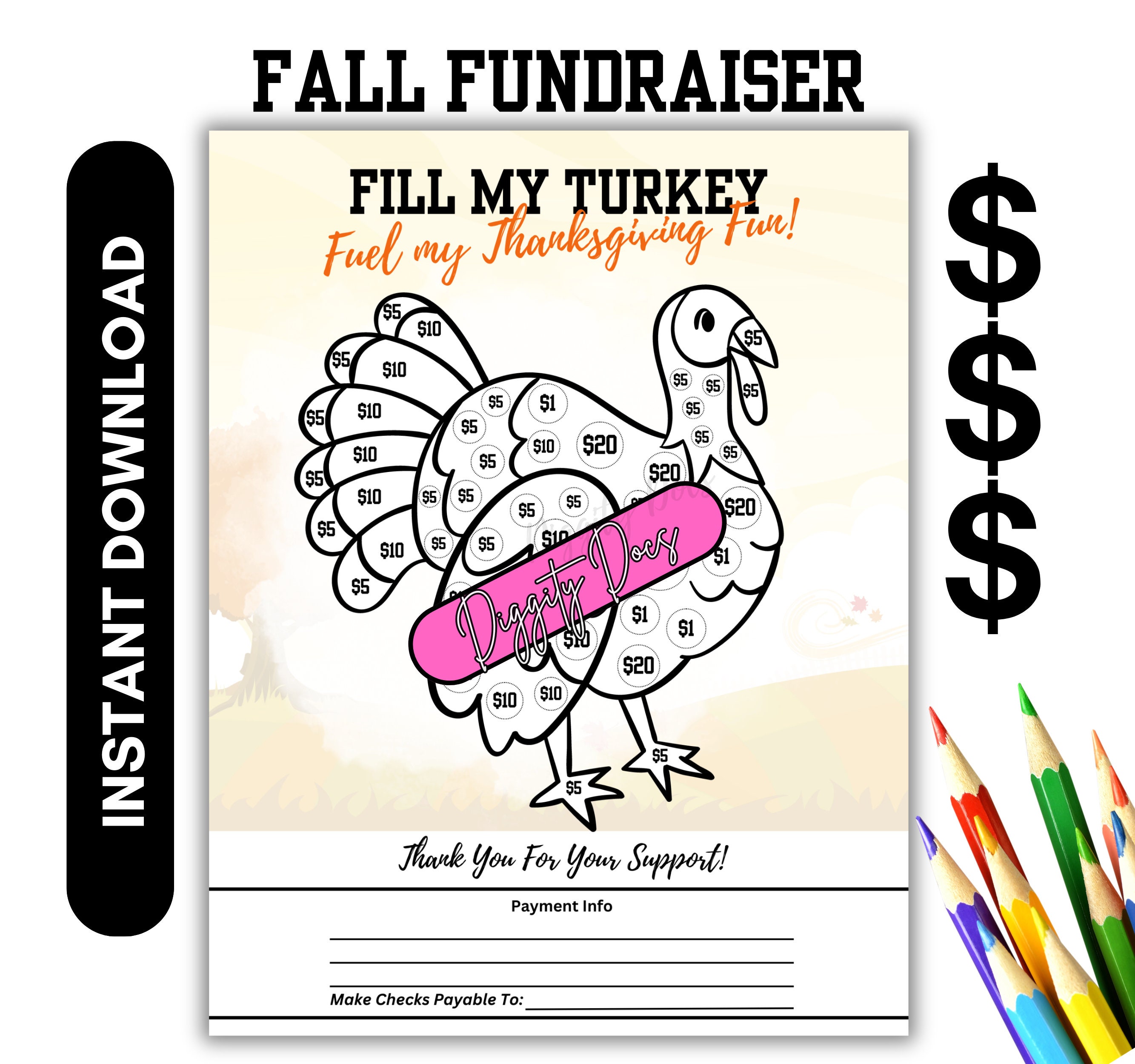 FILL MY TURKEY Fall Fundraiser | Printable 8.5" X 11" | Color-in ...