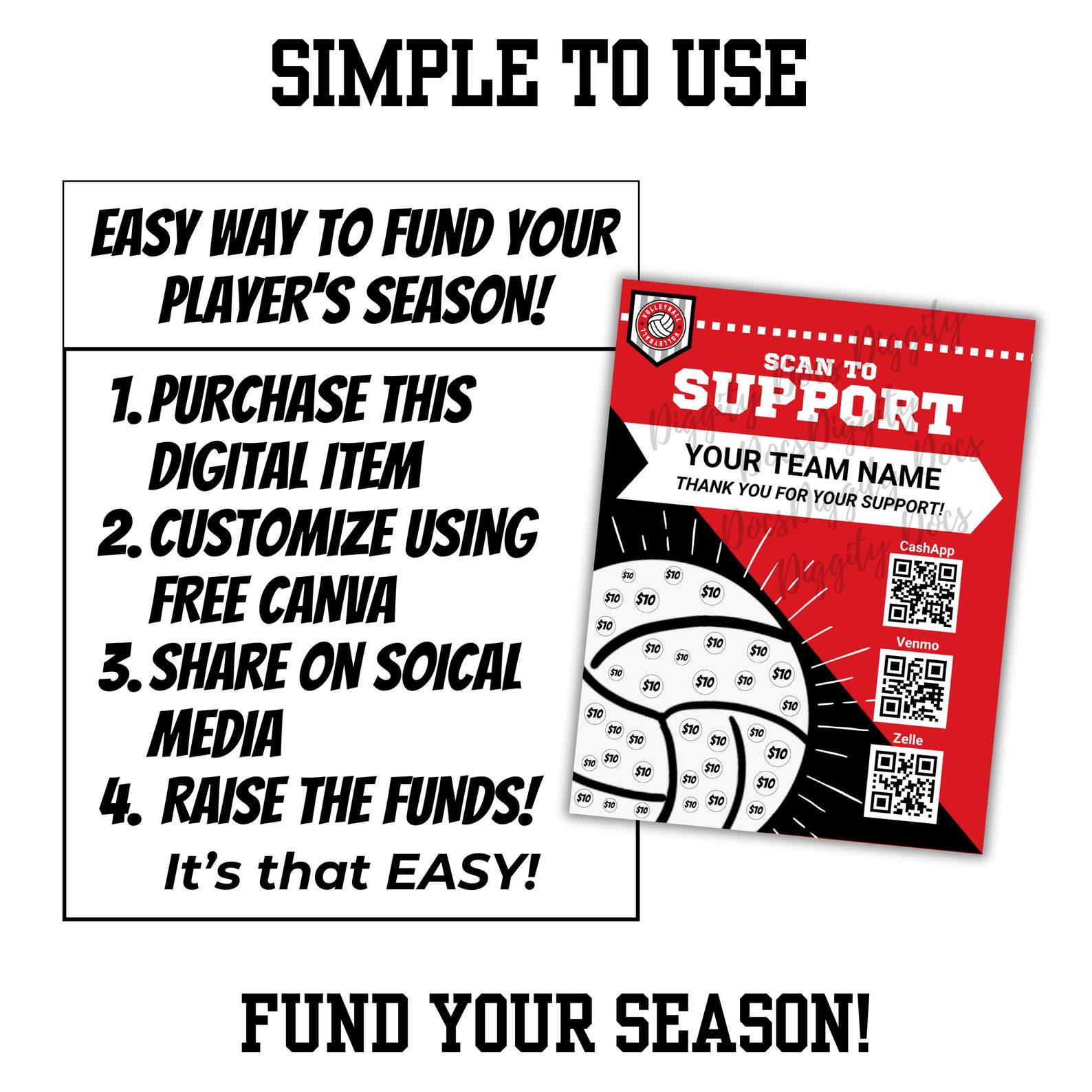 VOLLEYBALL Fundraiser With QR Code, Color Changing, Custom Template ...