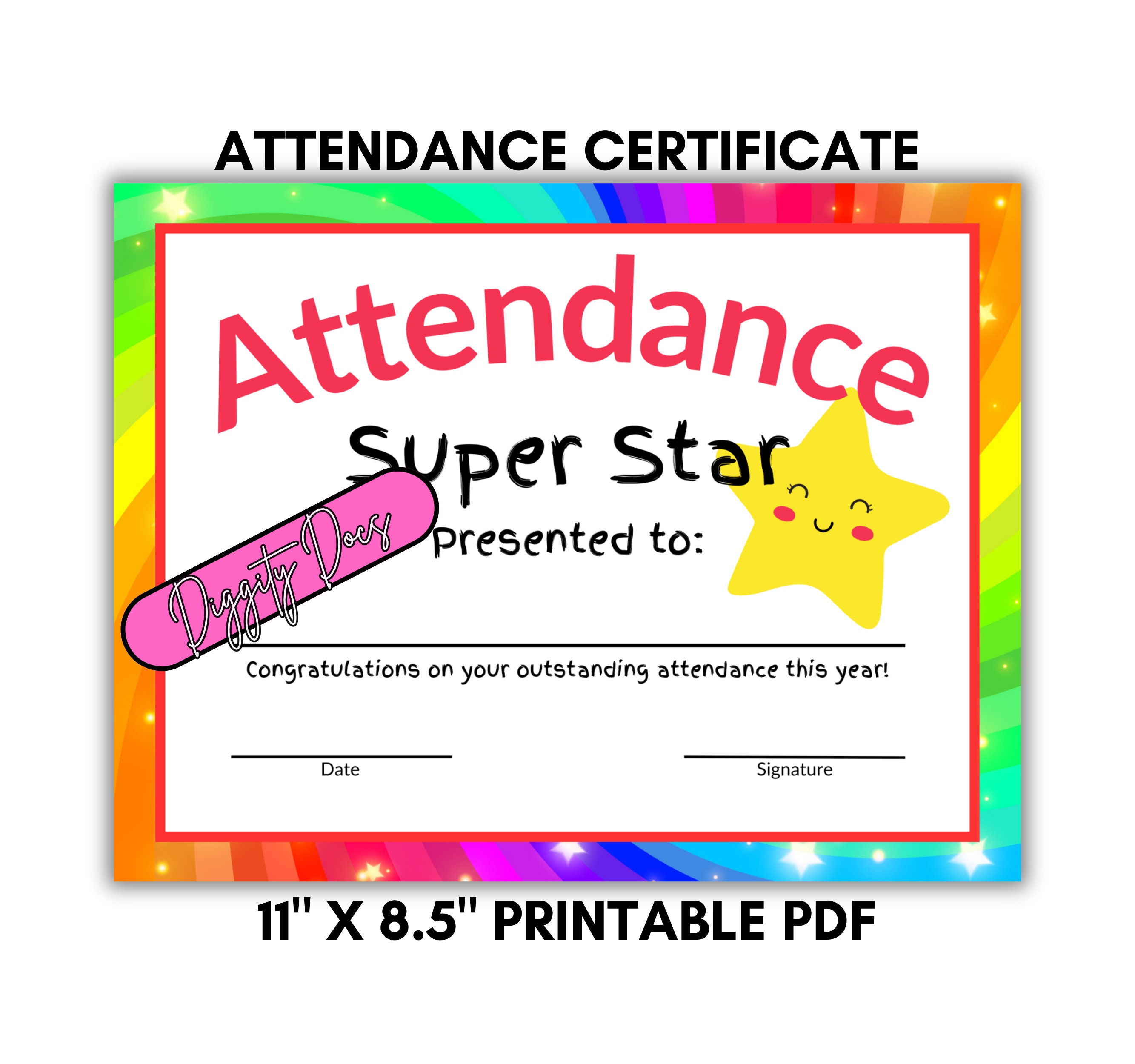 Attendance Certificate Super Star Attendance Printable PDF School ...