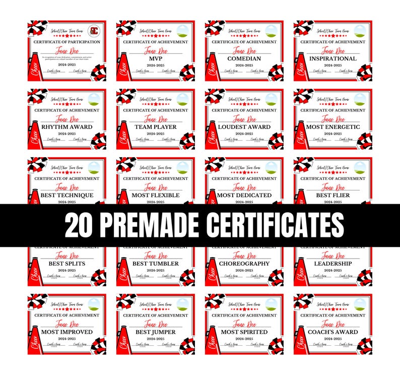 CHEER AWARD Editable Certificates | Celebrate Your Cheerleaders ...