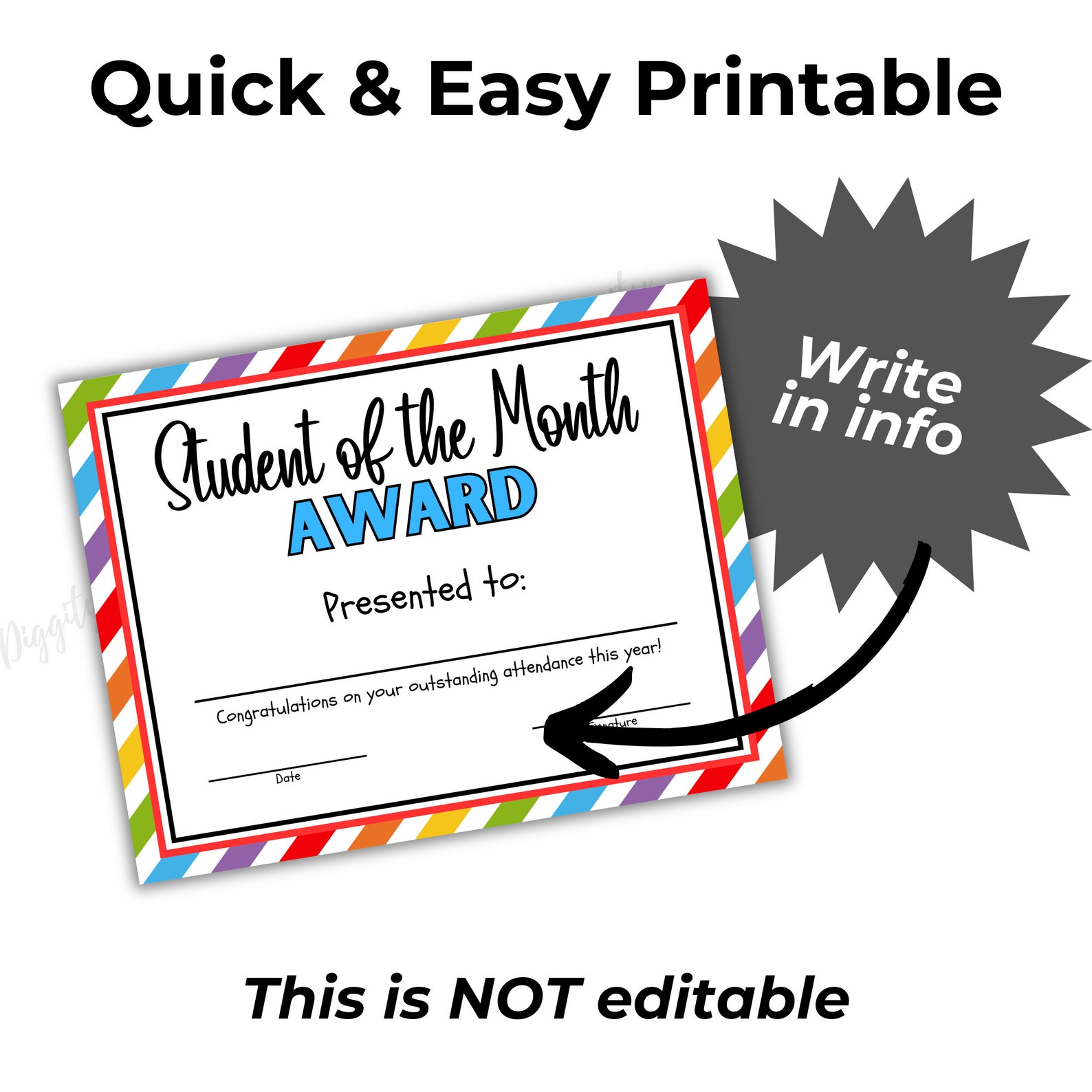 STUDENT of the MONTH Certificate School Award Printable PDF School ...
