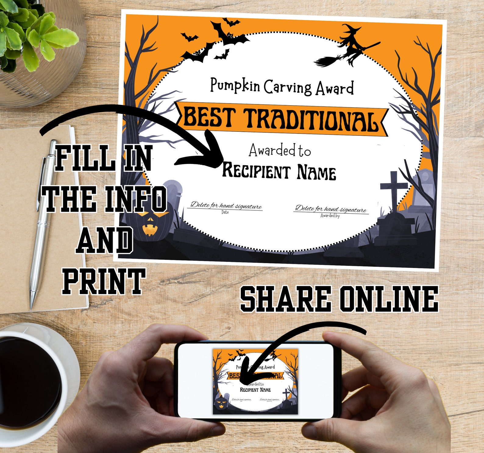 Halloween PUMPKIN CARVING Award Certificates - TEXT Editable, Fun ...