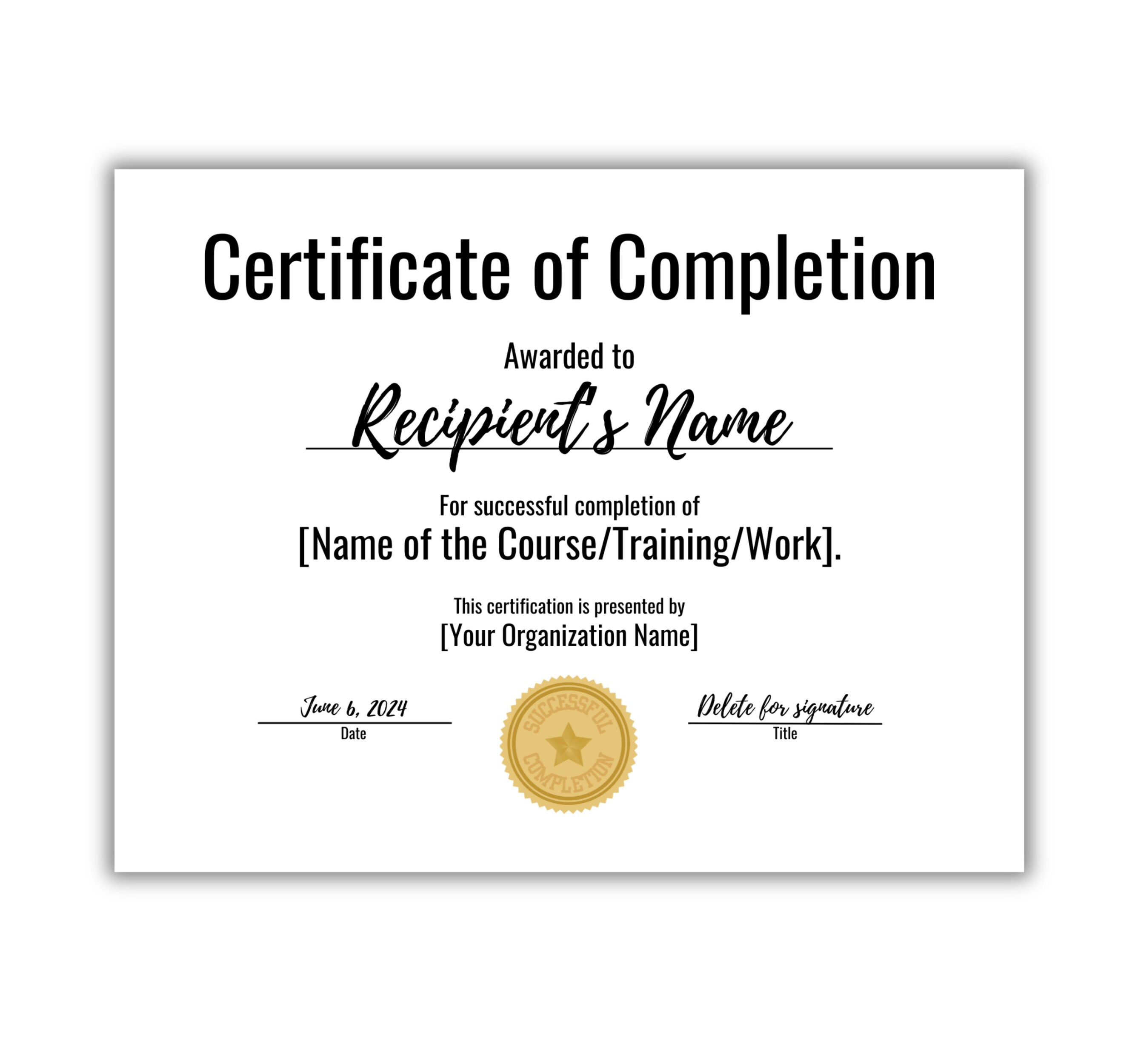 Certificate of Completion Professional Template Customizable Training ...