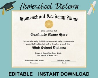 Printable Homeschool Diploma Template Editable High School - Etsy