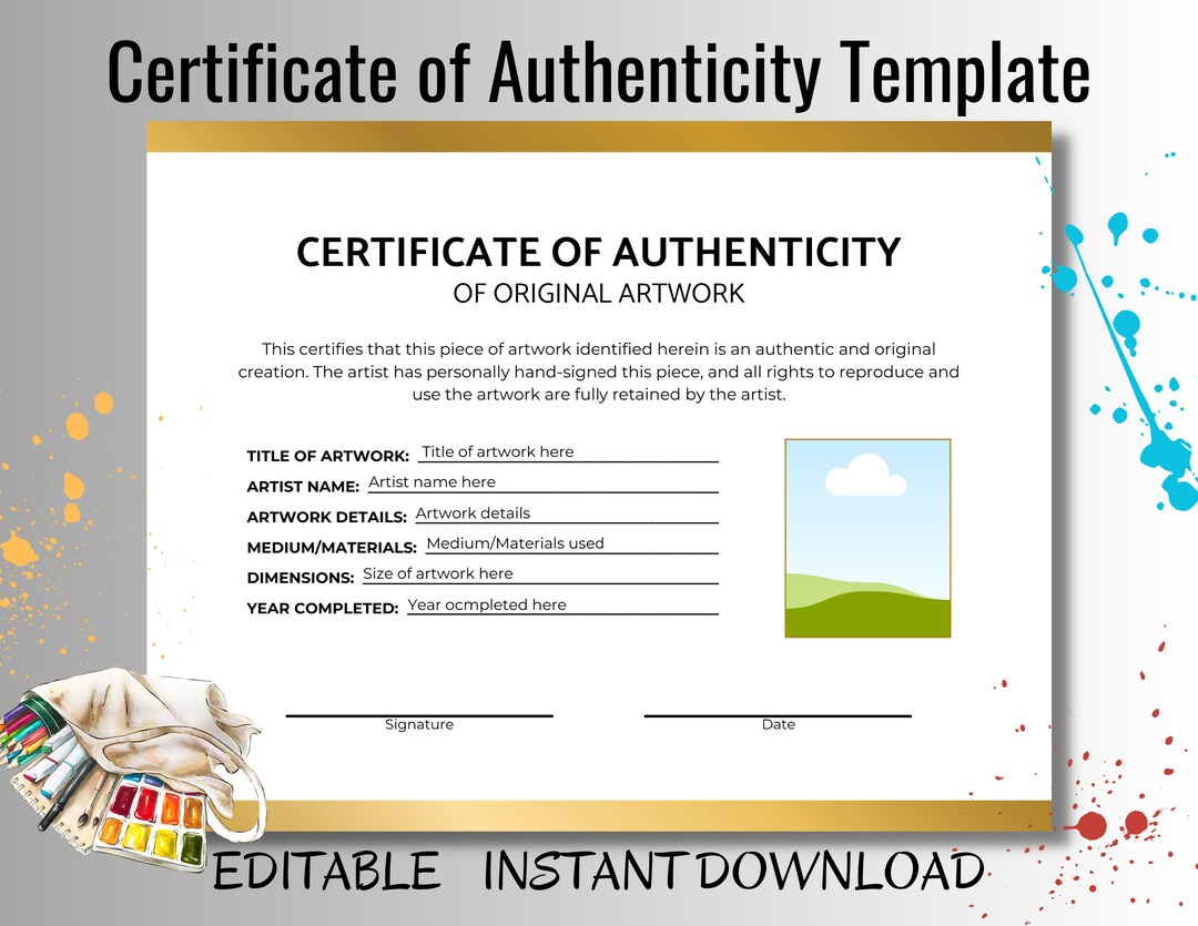 Artwork Certificate of Authenticity Template Digital Download - Etsy