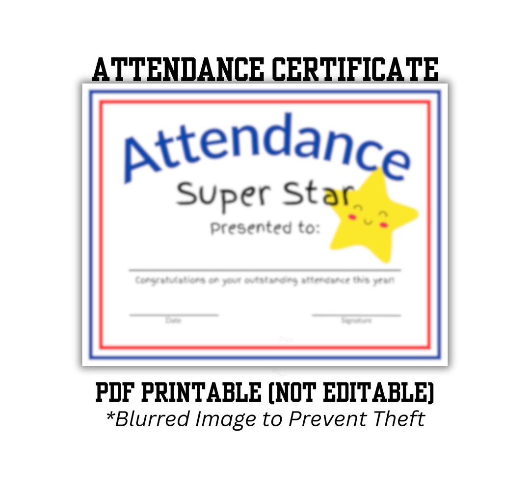 Attendance Certificate - Super Star Attendance - Printable PDF | School ...