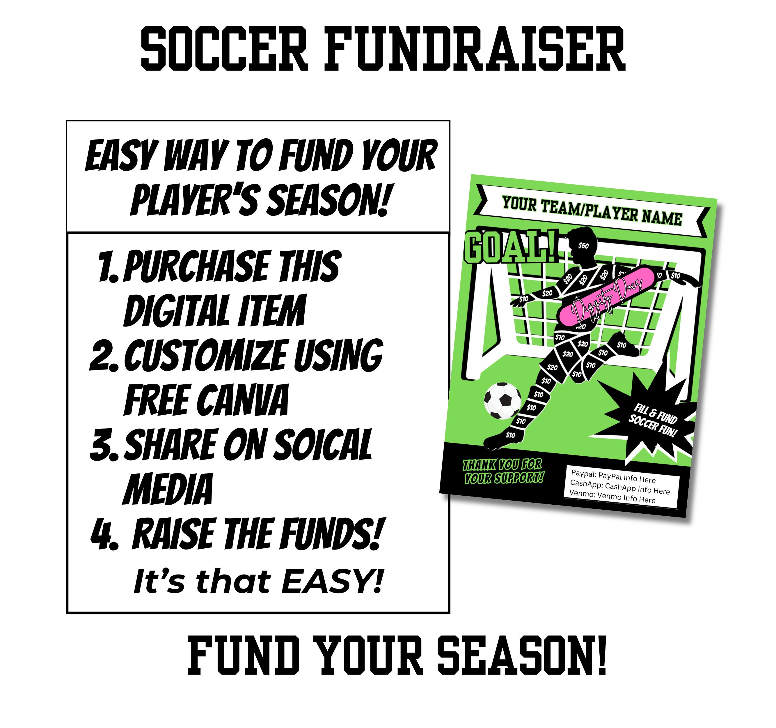 EDITABLE SOCCER Fill in Fundraiser Template | Soccer Fill & Fund ...