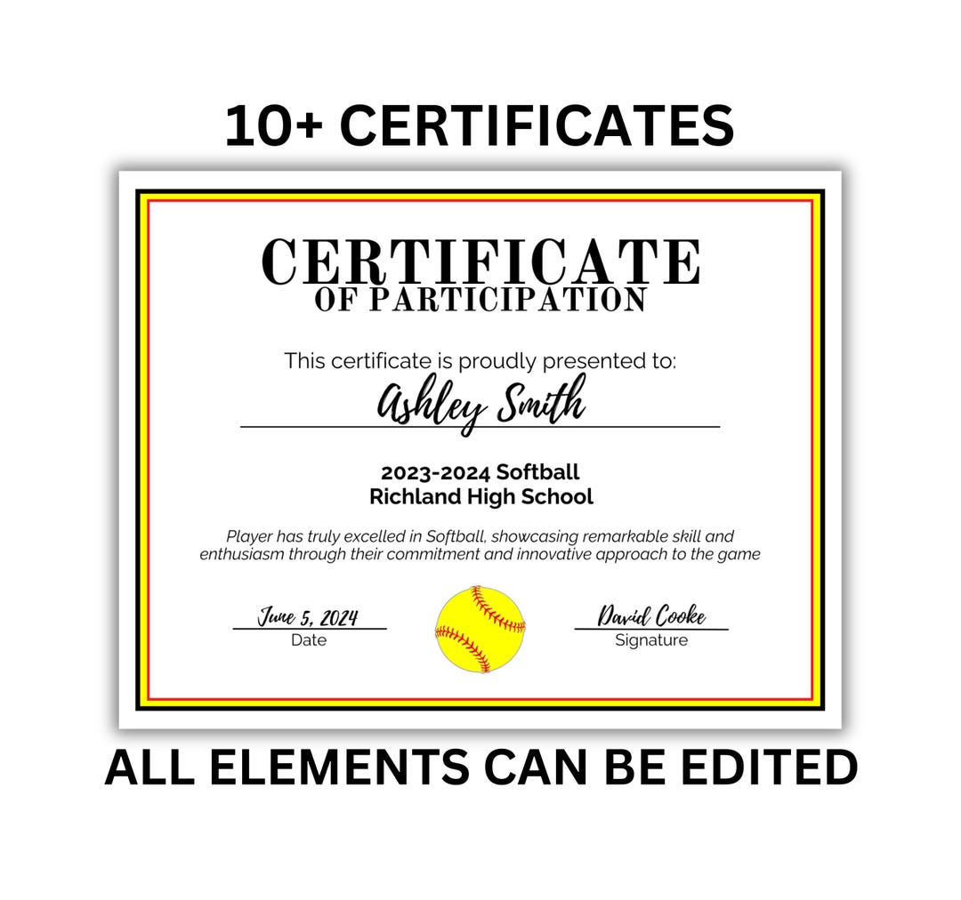 SOFTBALL Certificates | Fully Editable | Softball Awards | End of Year ...