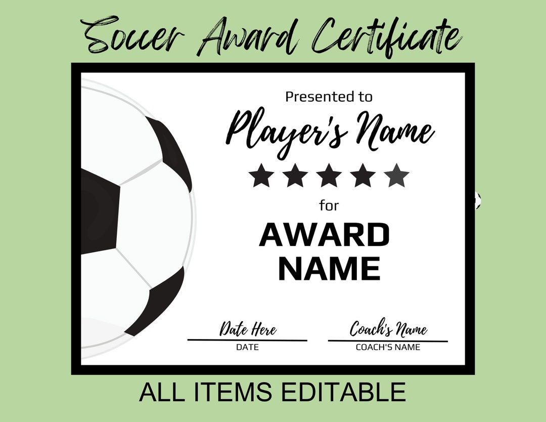 EDITABLE Soccer Award Certificates Soccer Awards End of - Etsy